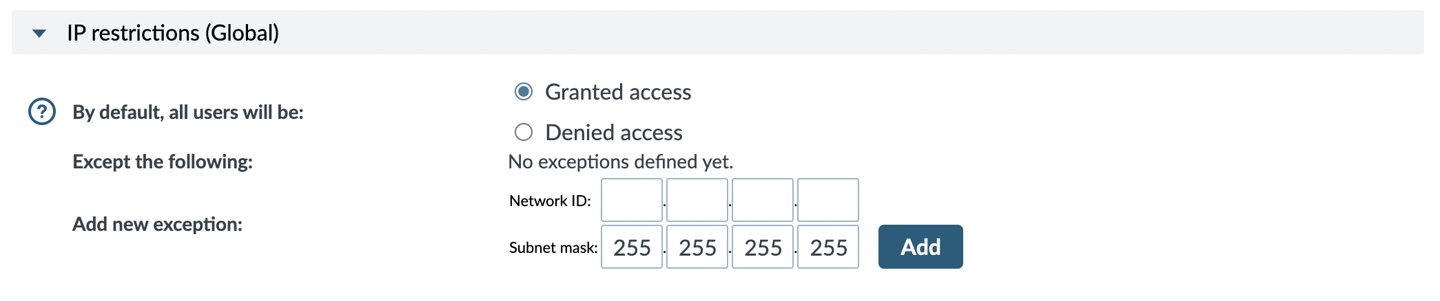 Enabling IP Access Restrictions