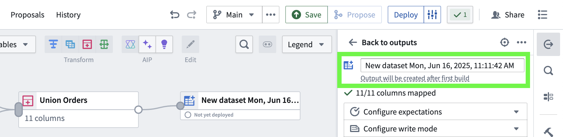 Set a Dataset Output
