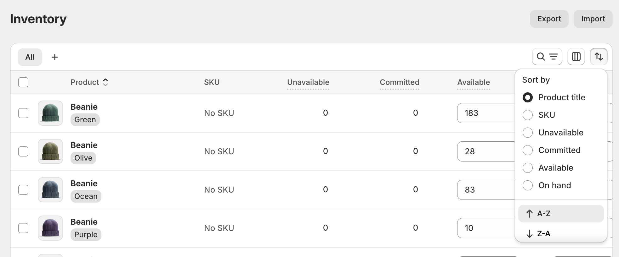 Managing inventory in the Shopify admin