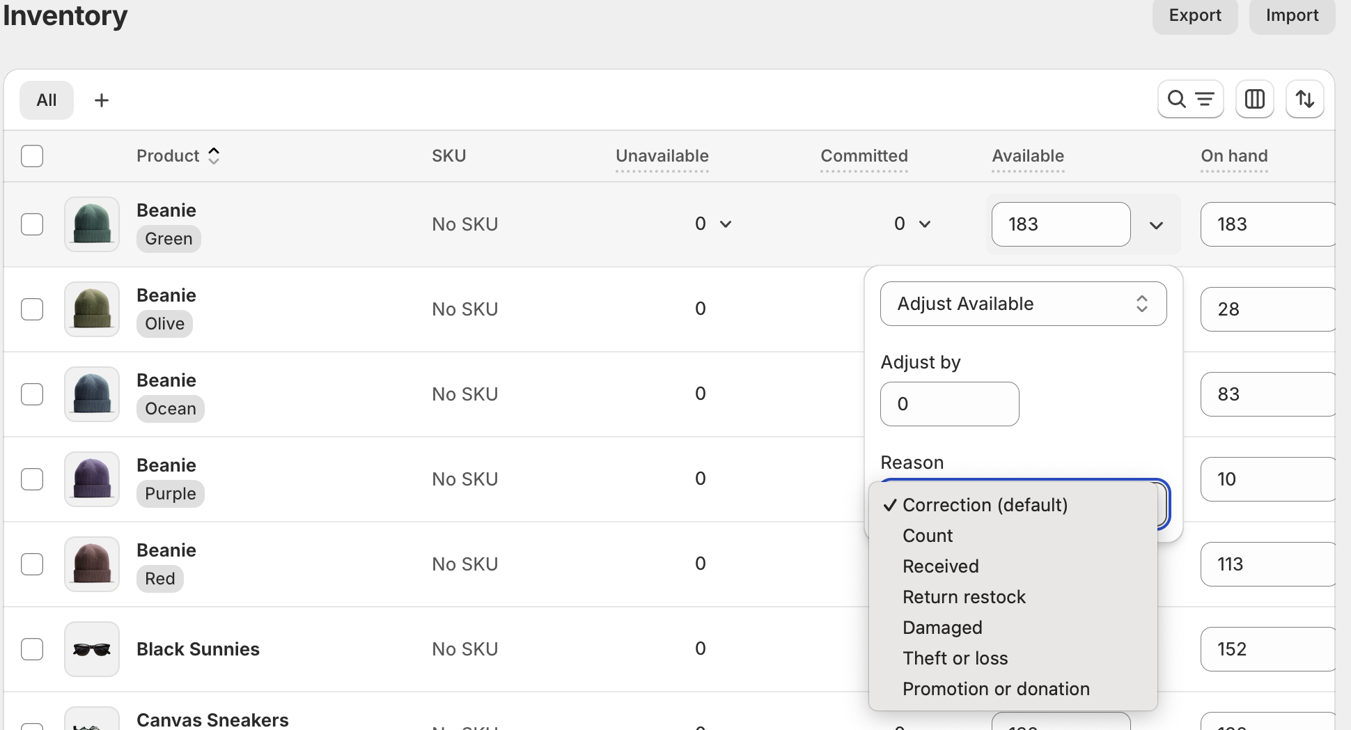 Managing inventory in the Shopify admin