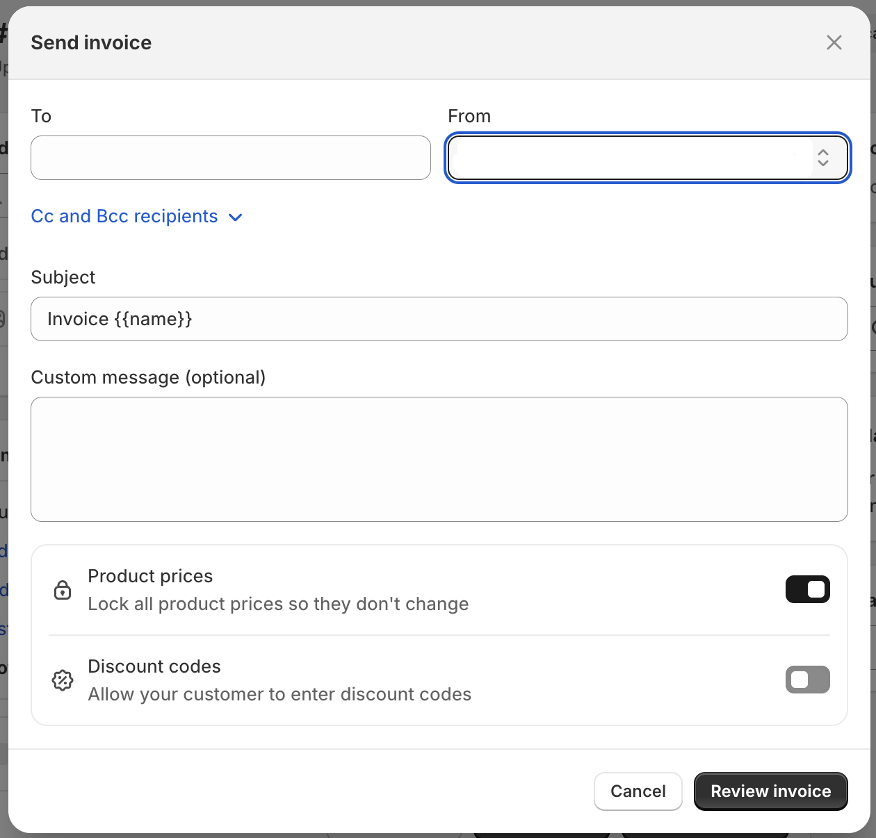Creating a draft order in the Shopify admin