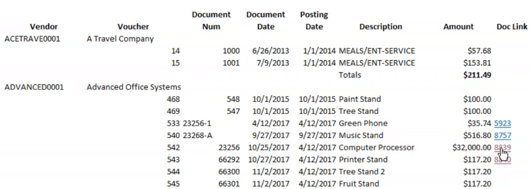 Reporting: Accounts Payable with DocuLink (v4)