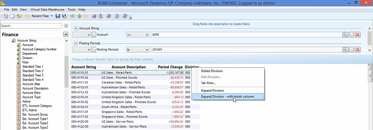 Reporting: Expanding by COA Segment in BI360 Composer (v4)