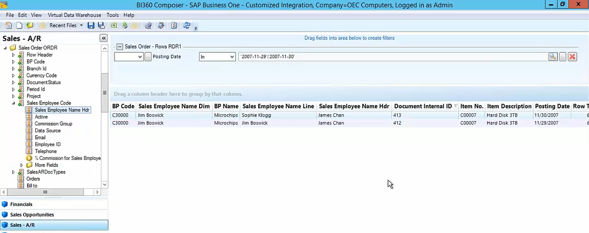 Reporting: SAP Business One Sales Order - Salesperson (v4)