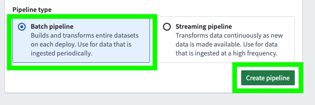 Create a new Pipeline and add data