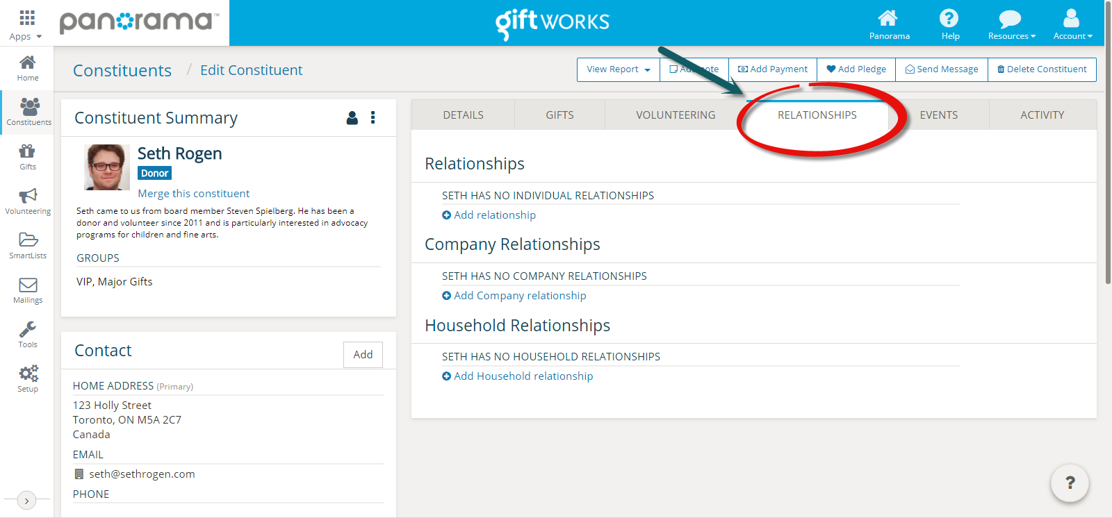 The Constituent Profile: Relationships Tab – FrontStream
