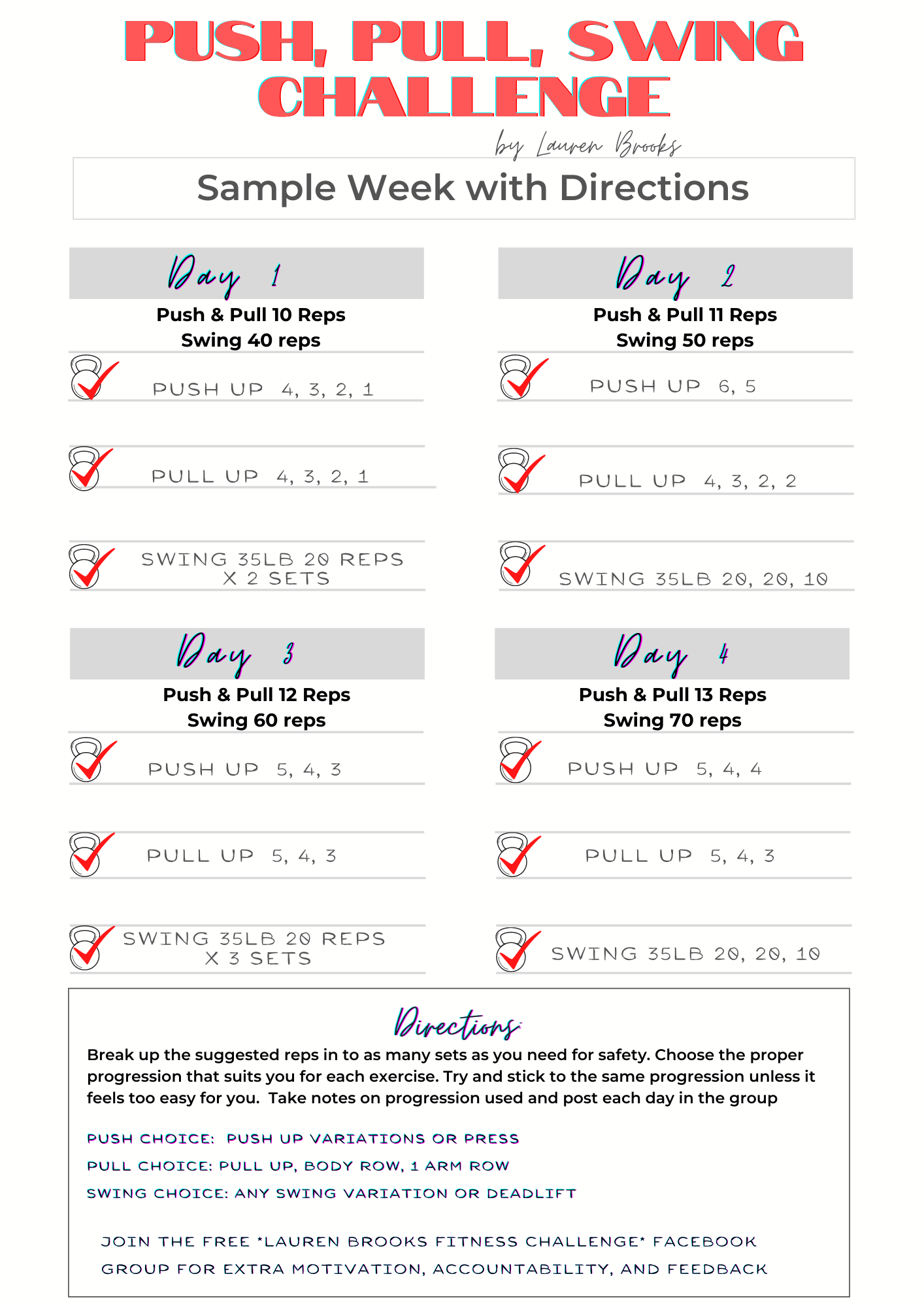 Push, Pull, Swing Challenge - 4 Week Free Version - 16 Days