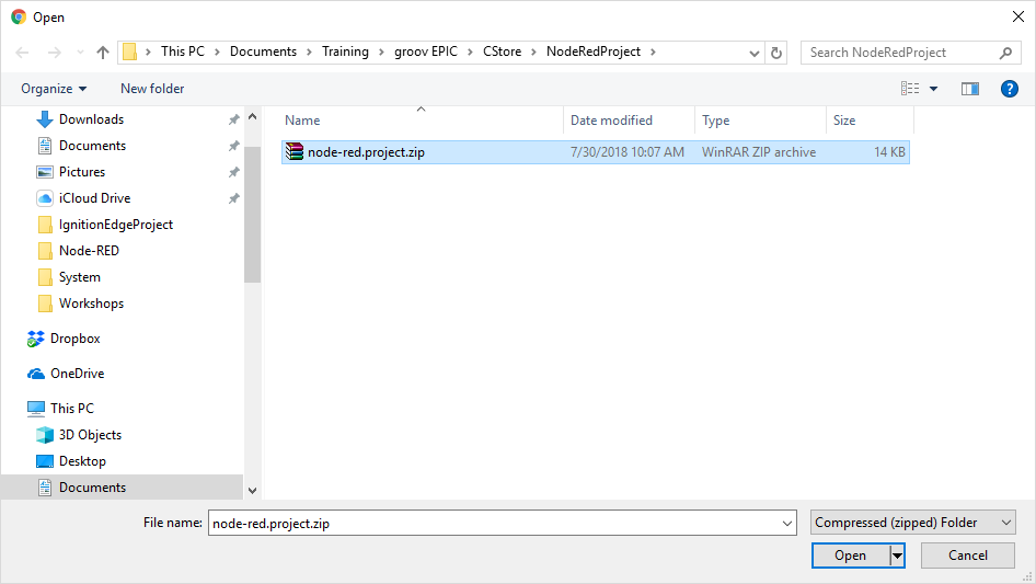 Restoring a Node-RED Project